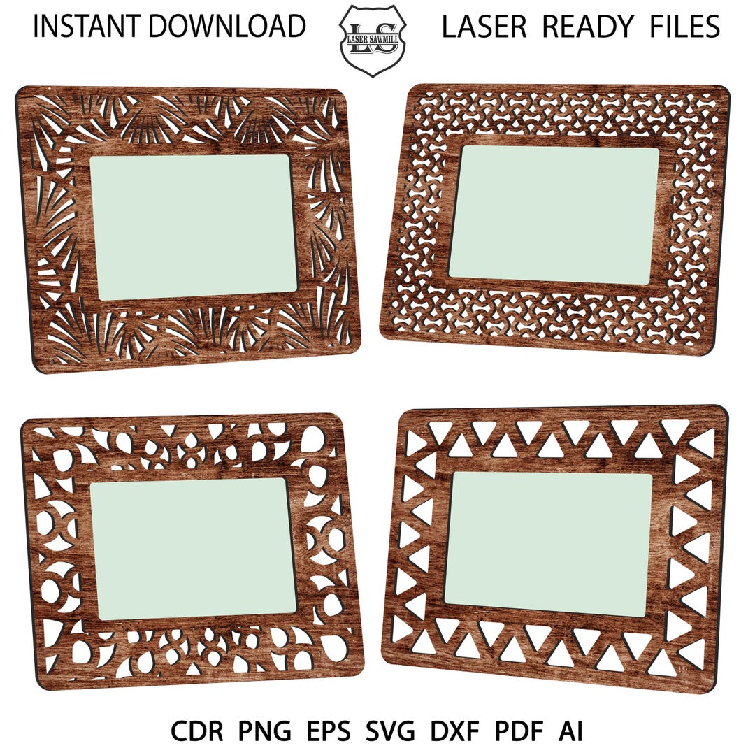 Photo Frames SVG, Laser Cut Frames, Set of 4 Custom Photo Frame Svg ...