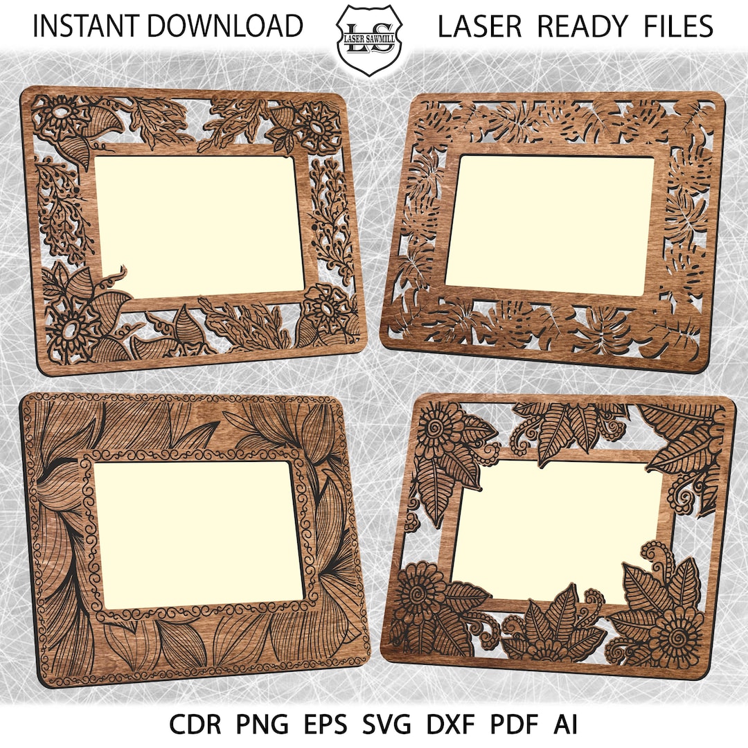 Photo Frames SVG Bundle - 4 Lase CUT Wood Photo Frame SVG Templates ...
