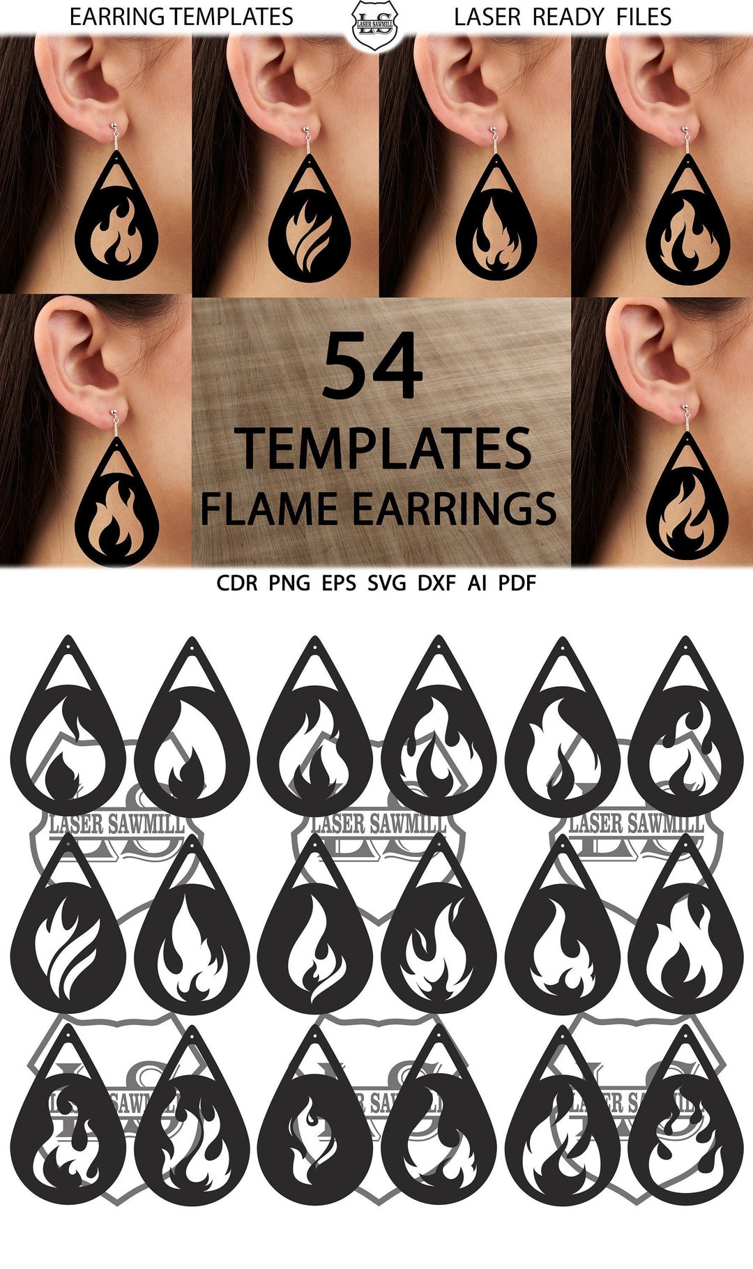 54 Fire Earrings SVG, 54 Flame Bundle Earrings SVG, Cut Files for ...