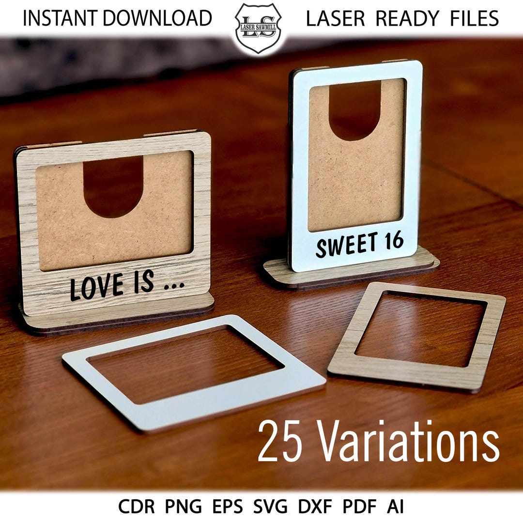 Laser Cut Photo Frames Set - 2 Designs and 25 Variants of Wood Picture ...