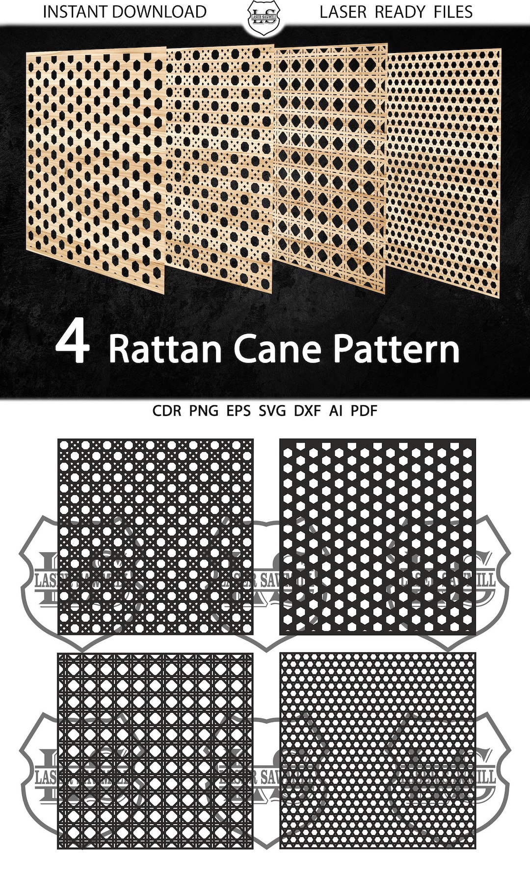 4 Rattan Cane Pattern SVG Rattan Templates DXF Rattan Pattern Svg Ratan ...