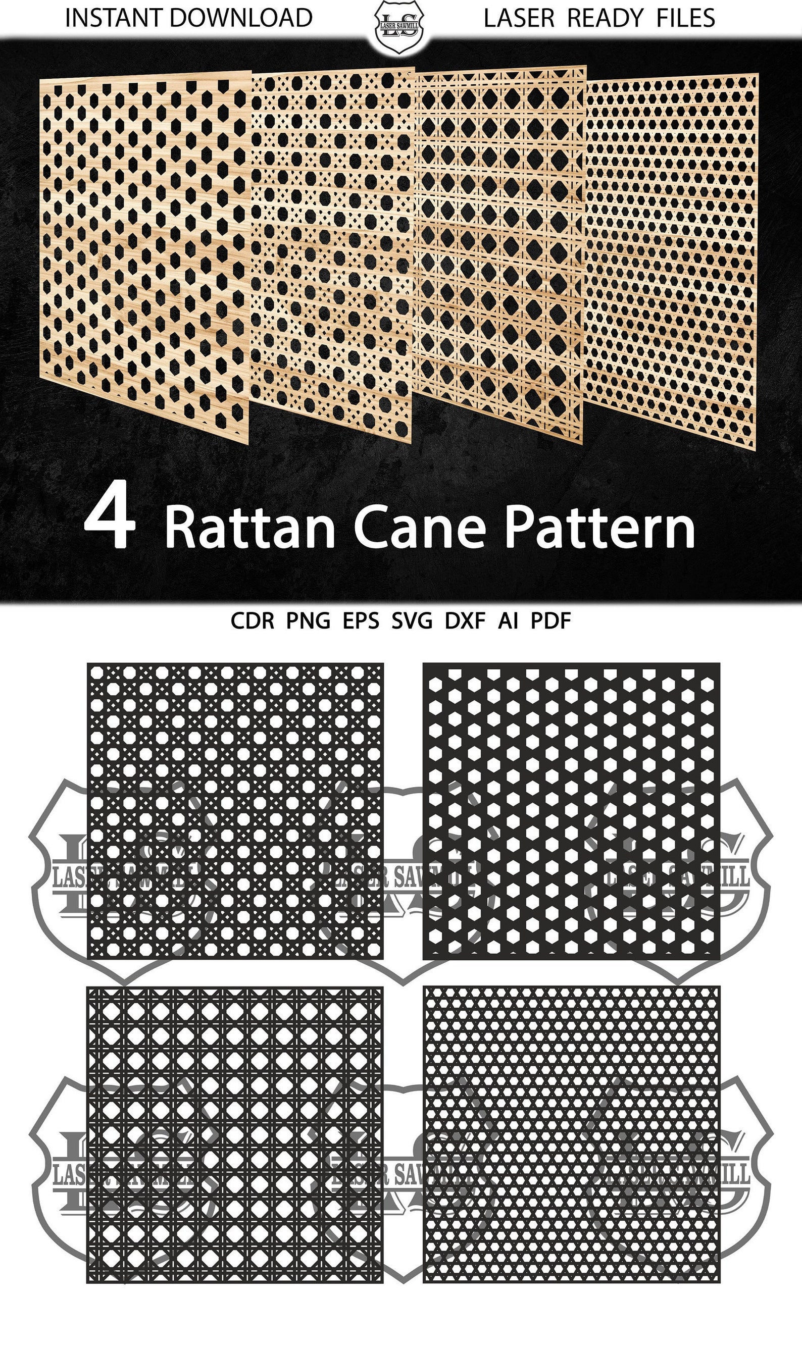 4 Rattan Cane Pattern SVG Rattan Templates DXF Rattan Pattern - Etsy ...
