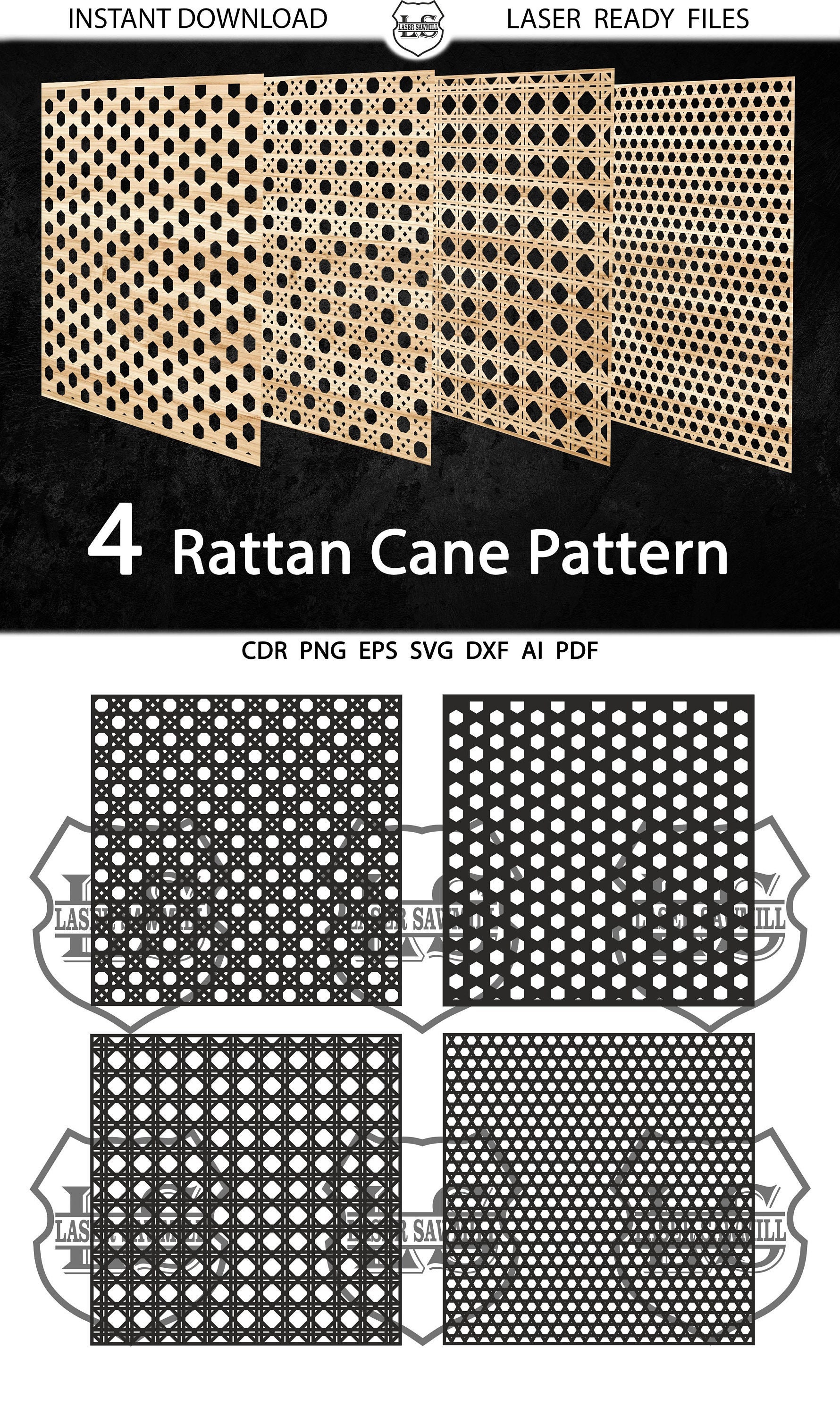 4 Rattan Cane Pattern SVG Rattan Templates DXF Rattan Pattern - Etsy UK