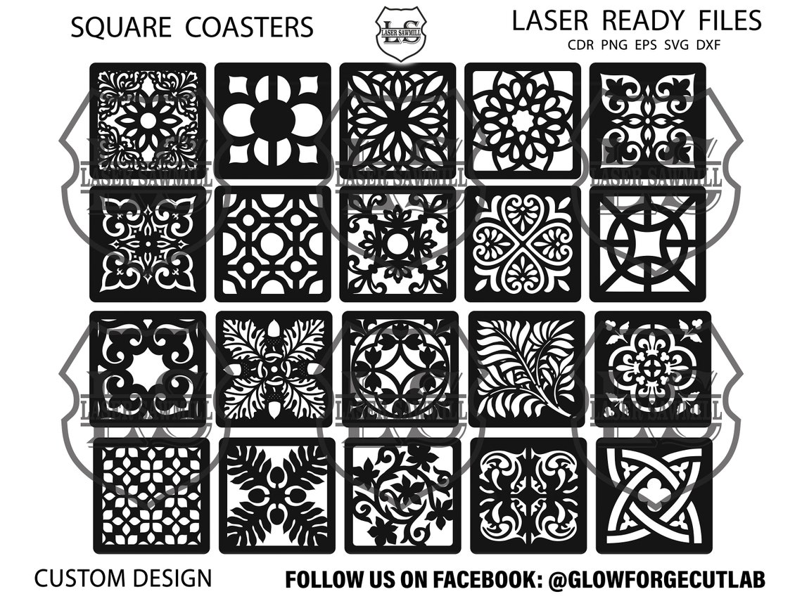 20 Square Coaster Dfx Svg Cdr Eps Coasters for Hot Laser - Etsy Australia