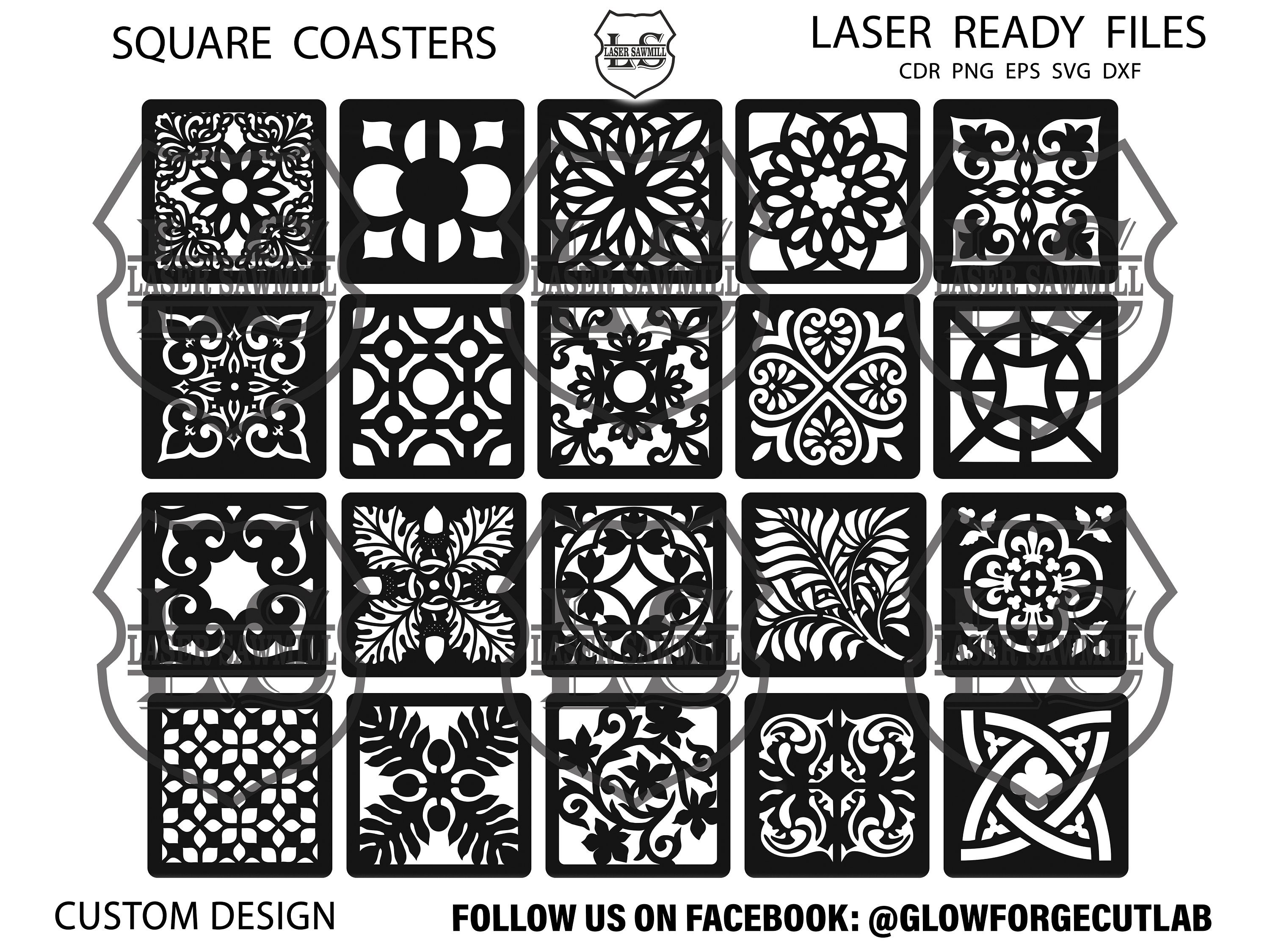 20 Square Coaster Dfx Svg Cdr Eps Coasters for Hot Laser - Etsy Australia