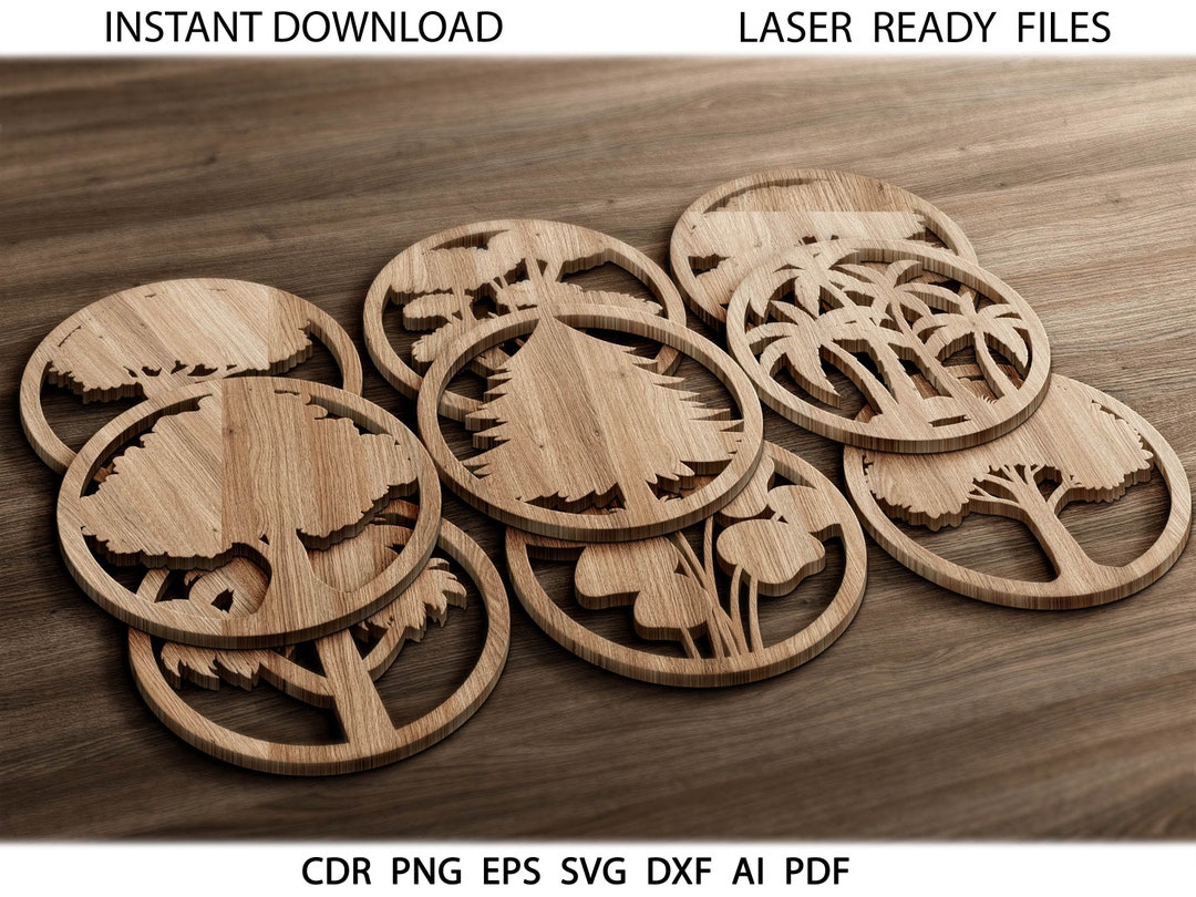 20 Tree Coaster Grill Trivet Templates Vector Digital SVG DXF Files ...