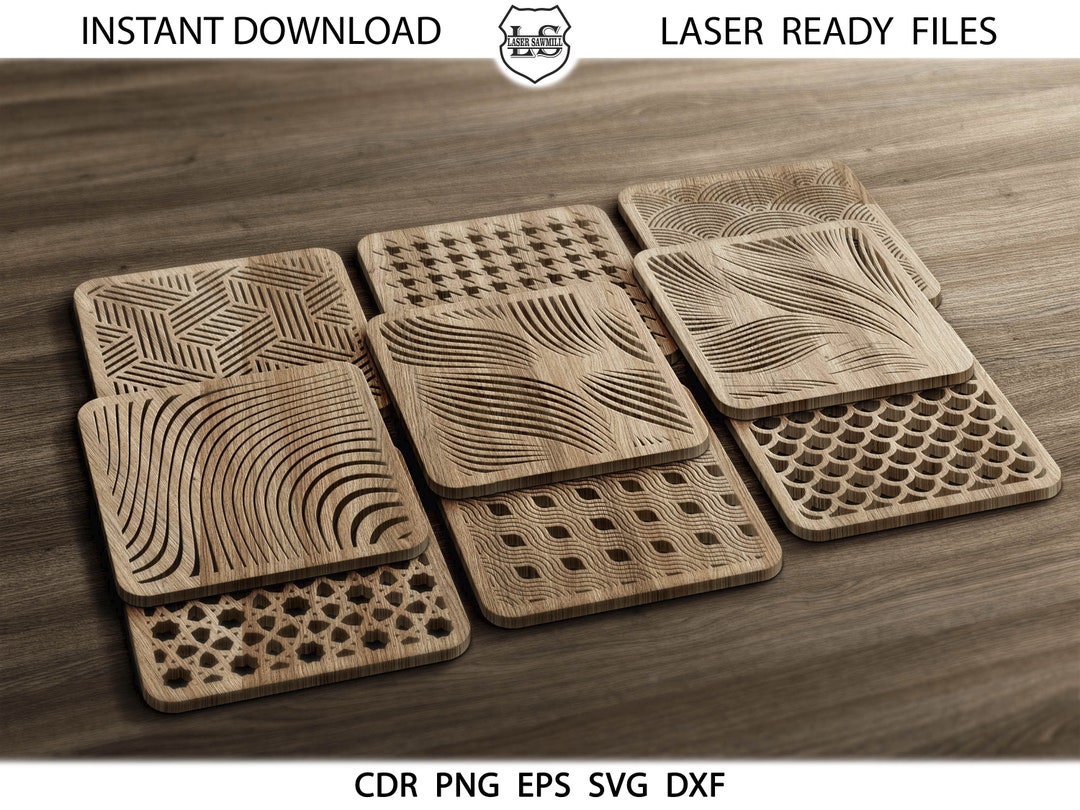 20 Square Coaster Dfx, Svg, Cdr, Eps, Coasters for Hot, Laser Cut ...