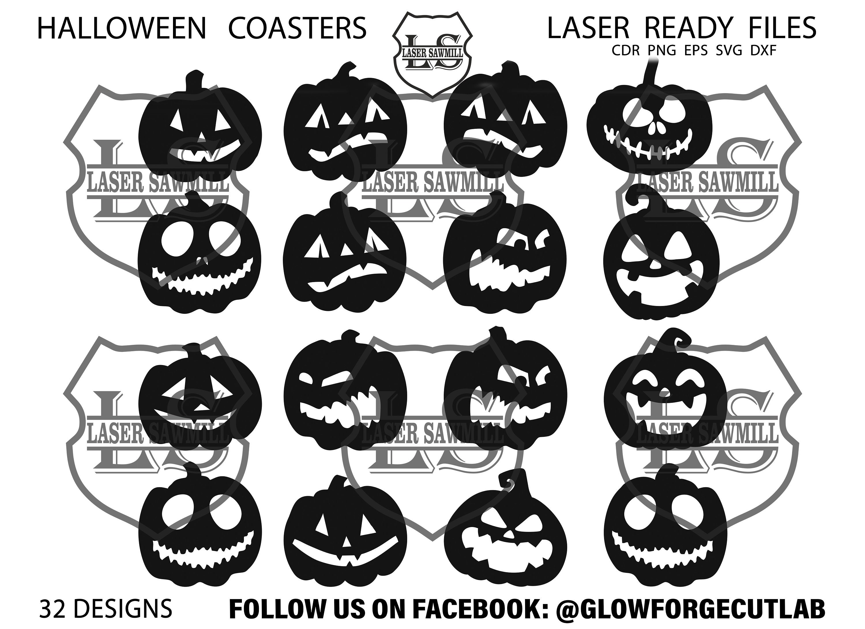 32 Pampkin Halloween Coaster Set svg vector pumpkin coasters | Etsy España