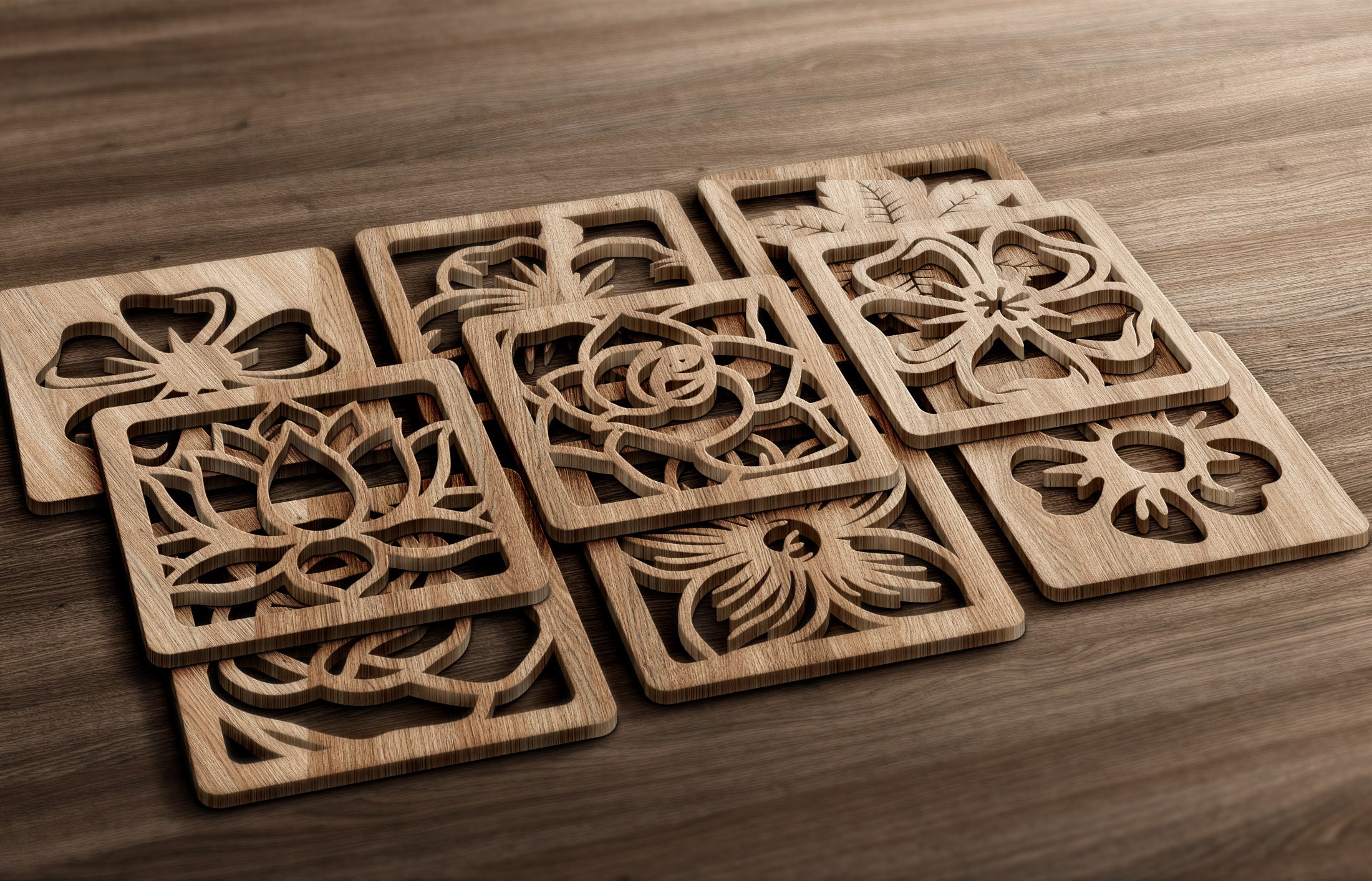 24 Square Flowers Coaster Dfx, Svg, Cdr, Eps, Laser Cut Coasters Square ...