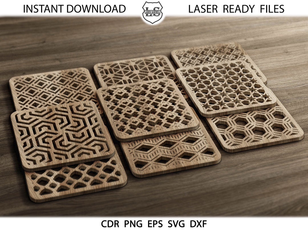 20 Square Coaster Dfx, Svg, Cdr, Eps, Coasters for Hot, Laser Cut ...