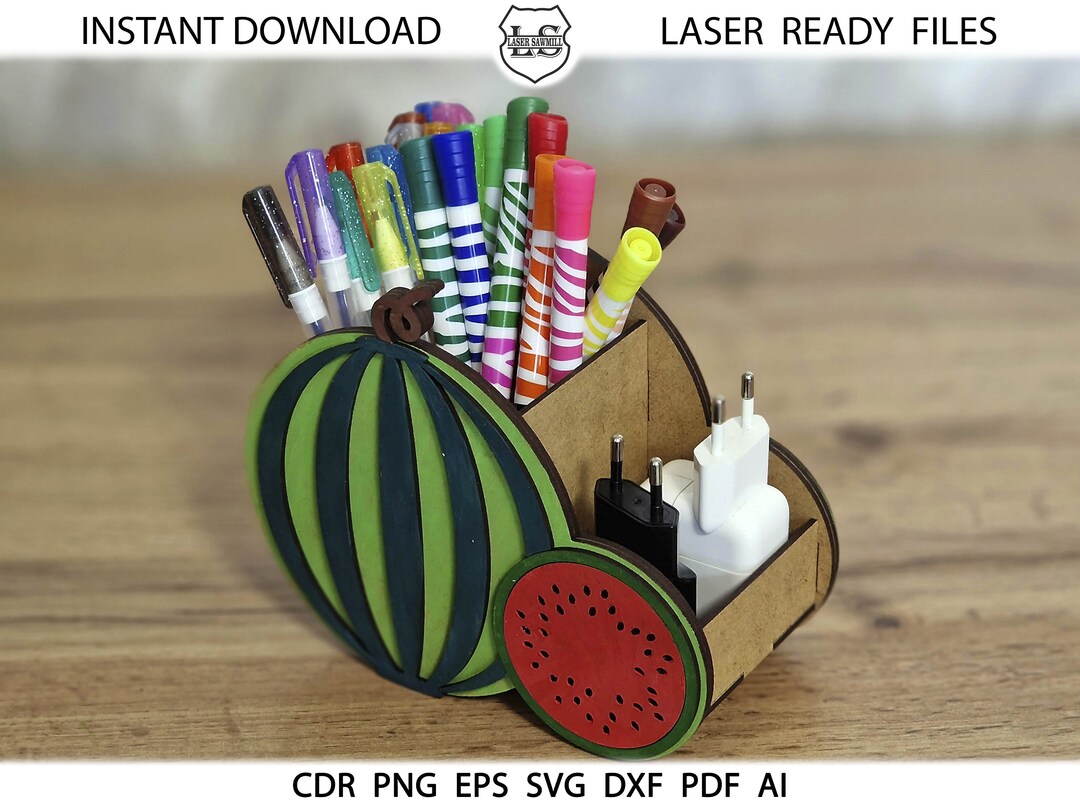 Watermelon Pencil Pen Holder SVG File, Glowforge Personalized Teacher ...