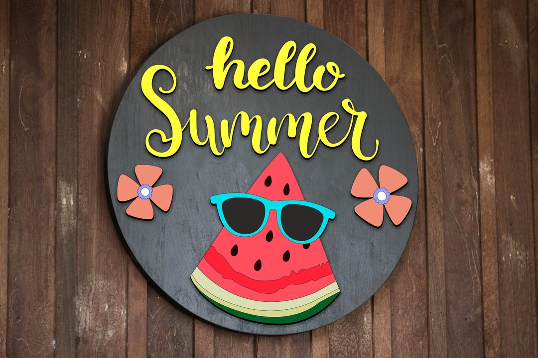 Hello Summer Round Door Hanger SVG: Watermelon Welcome Sign for Cricut ...