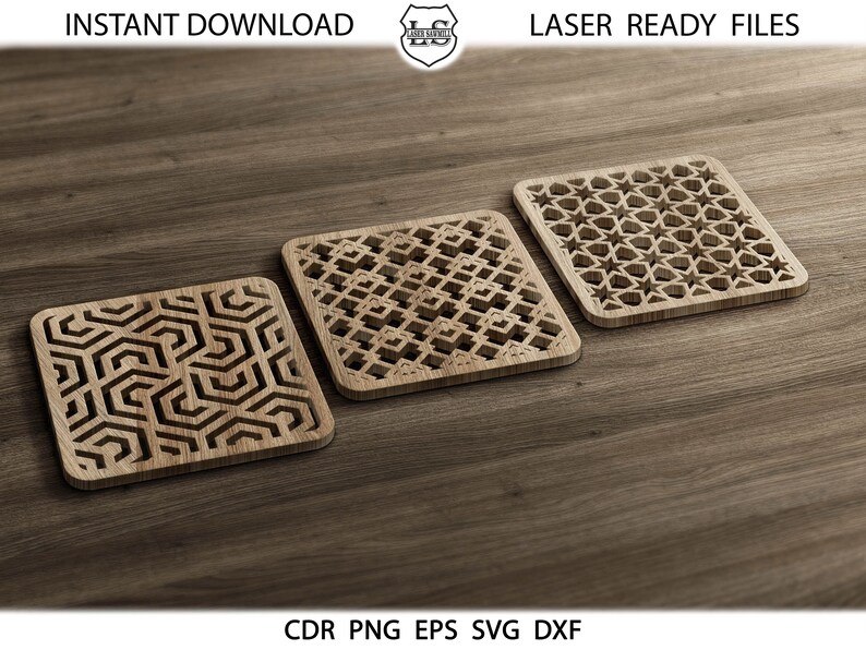 20 Square Coaster Dfx, Svg, Cdr, Eps, Coasters for Hot, Laser Cut ...