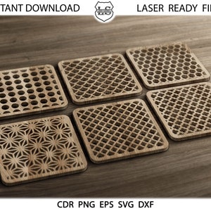 20 Square Coaster Dfx, Svg, Cdr, Eps, Coasters for Hot, Laser Cut ...