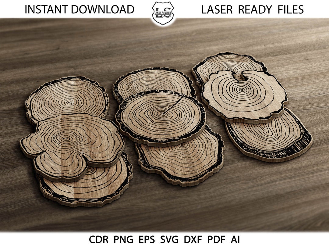 12 Wood Log Coasters, Wood Log Round Coaster Grill Trivet Templates ...