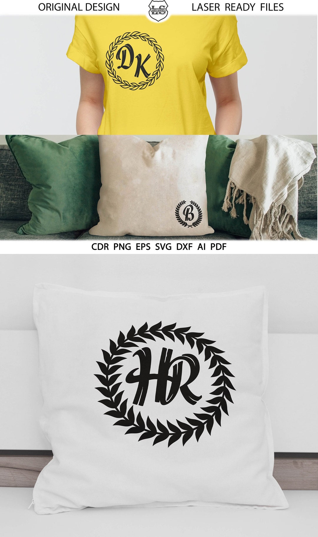 Brush Monogram SVG Wreath Deco Alphabet SVG Dxf Letters Vinyl Iron on ...