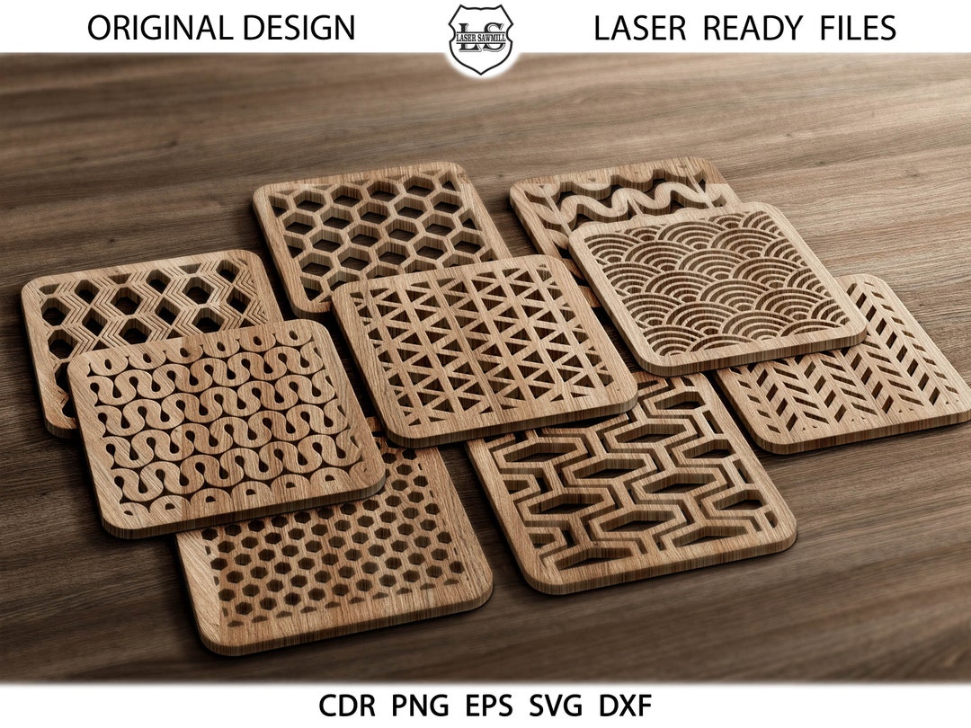 12 Square Coaster Dfx, Svg, Cdr, Eps, Coasters for Hot, Laser Cut ...