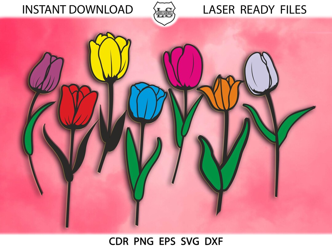 Spring Tulip Flowers Layered SVG DXF Bundle Cricut Silhouette Laser Cut ...
