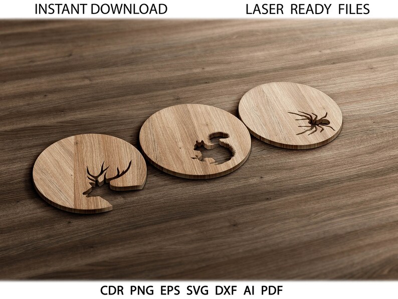 30 Round Coaster Animals, Grill, Trivet, Templates Vector Digital DXF ...