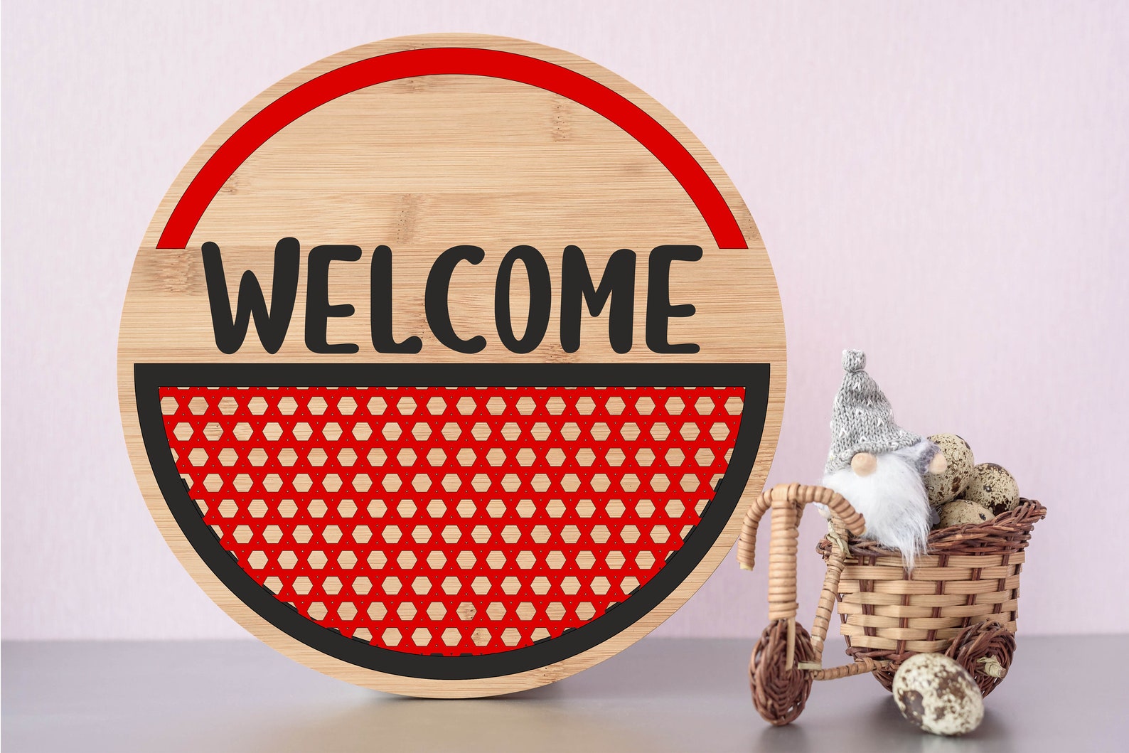 Modern Round Welcome Sign SVG | Patterned Door Hanger Template ...