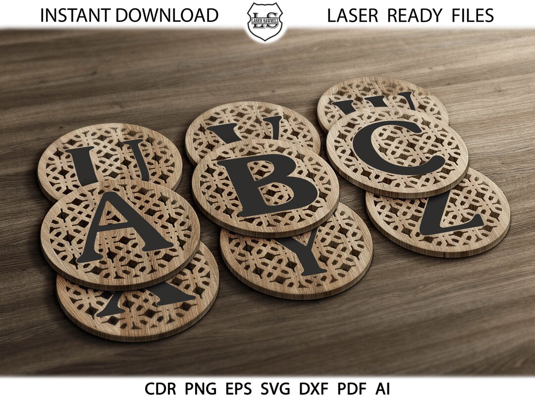 A-Z Coasters, Glowforge Coasters SVG, Monogram Coasters SVG Round ...