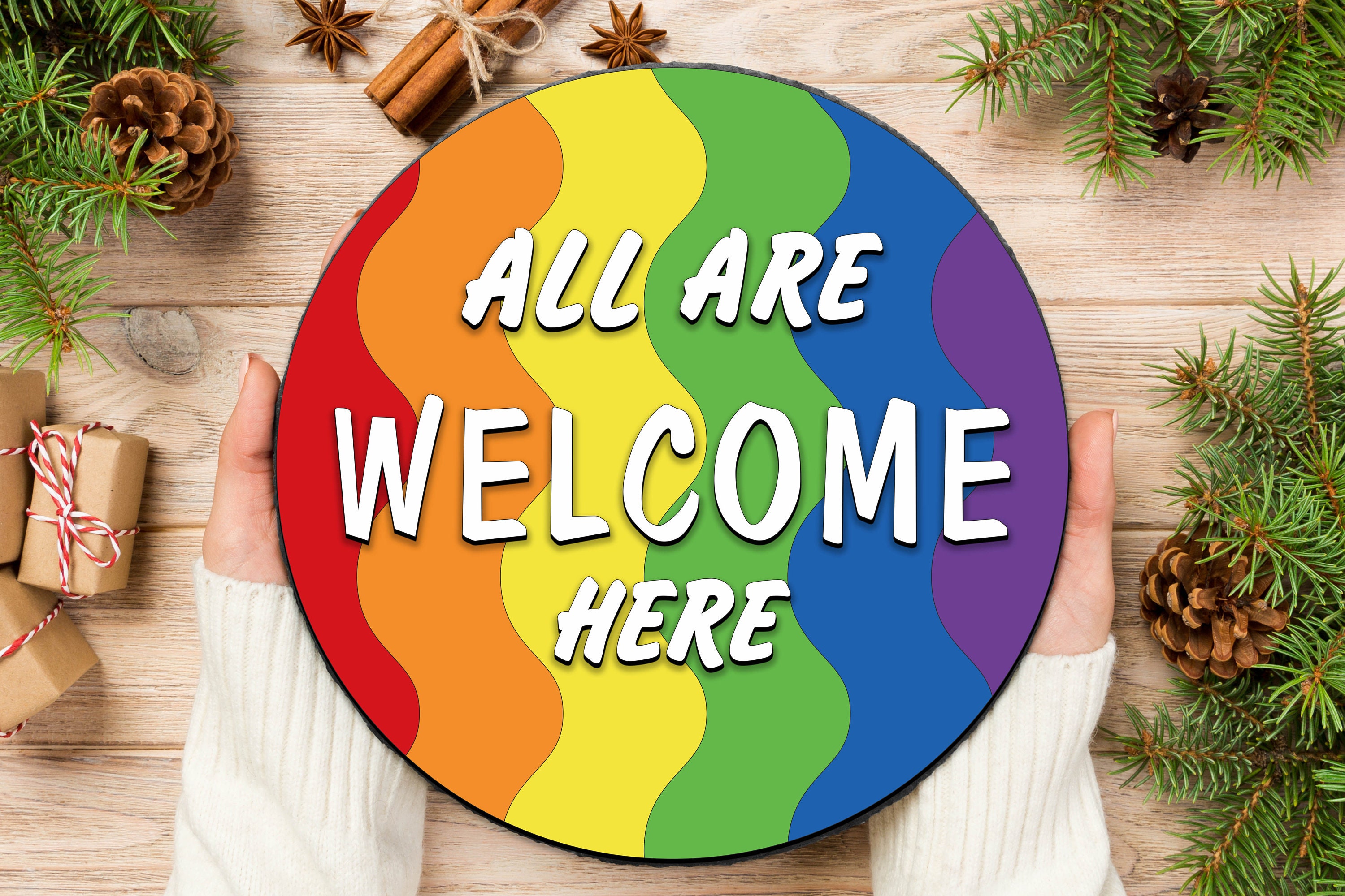 Pride Welcome Sign Round Wood Sign SVG Pride Sign SVG - Etsy