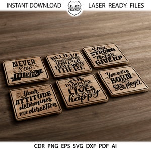 20 Motivation Coasters, Quote Square Coaster Grill Trivet Templates ...