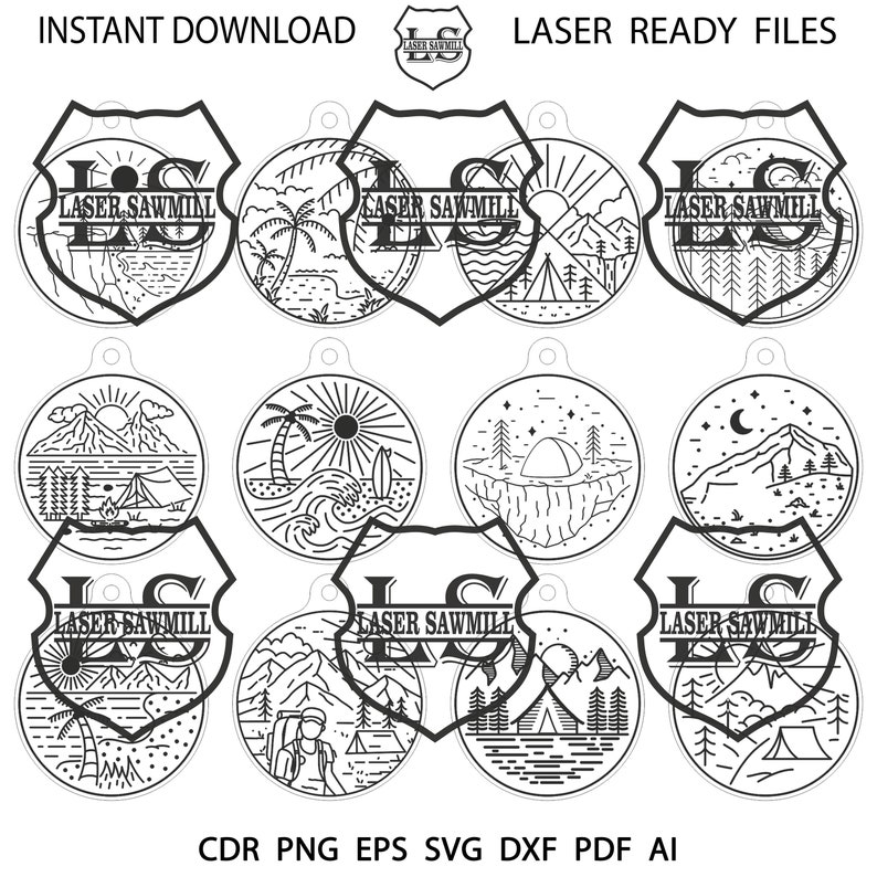 Landscape Keychain SVG Bundle for Laser Cutting - Wood Travel Camp ...