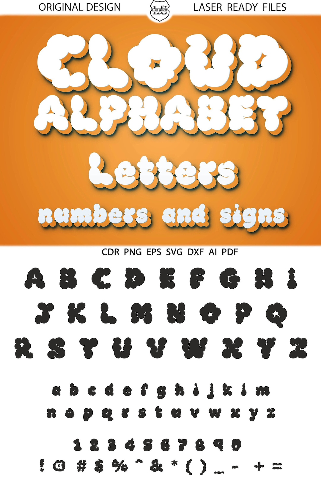 Cloud Alphabet Letters, Kids Cloud Numbers Cloud Letters SVG Kids Style ...