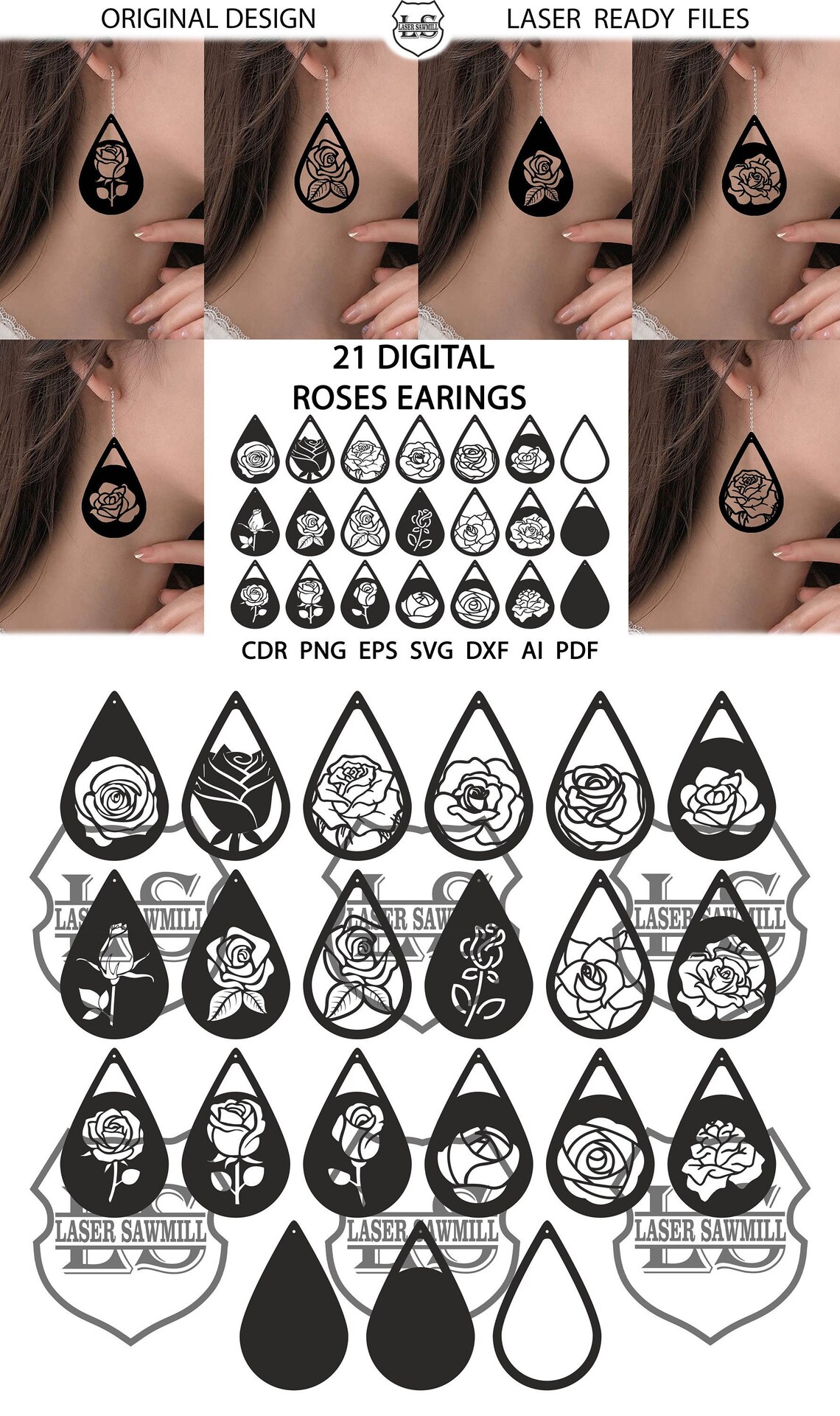 21 Rose Earrings Bundle Cut Files for Glowforge Rose Flower - Etsy