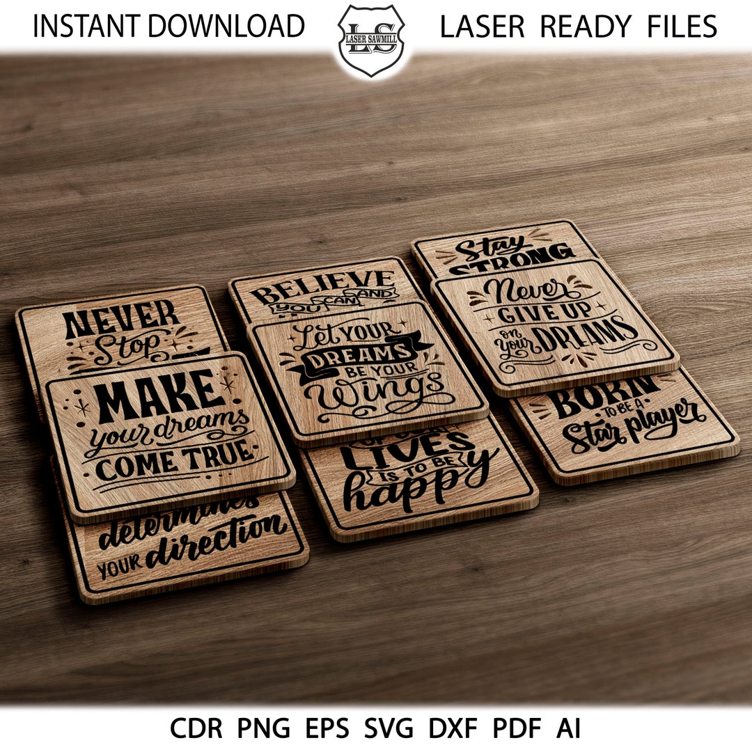 20 Motivation Coasters, Quote Square Coaster Grill Trivet Templates ...