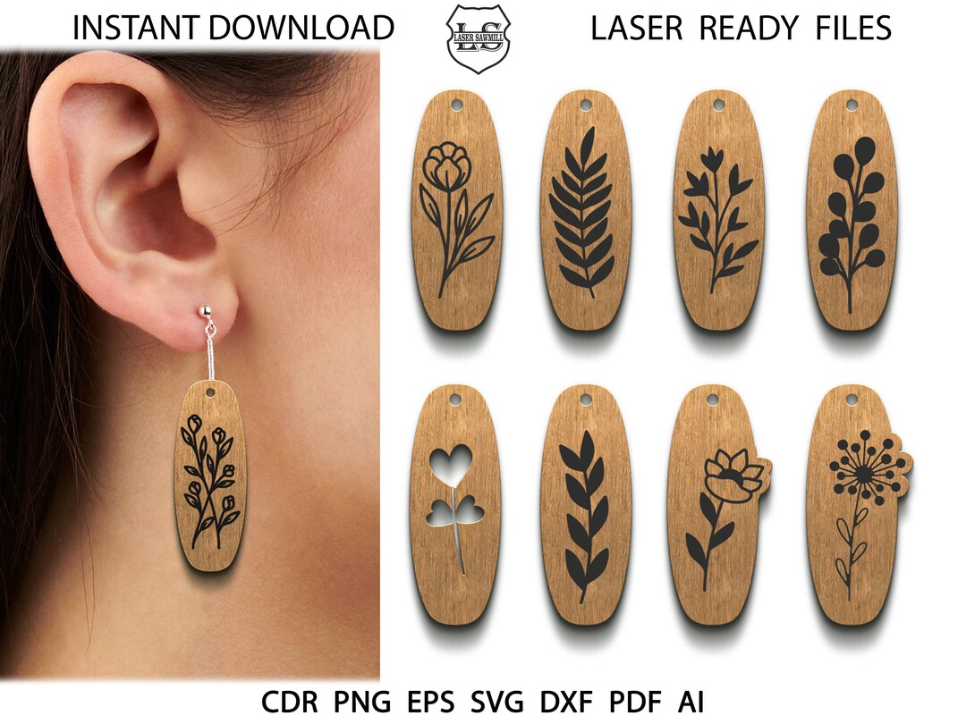 14 Flower Earrings, Wood Earrings SVG Files, Lase Cut Earrings ...