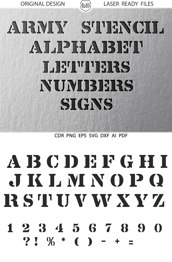 ARMY Alfabeto Letras Números del ejército Stencil Letras SVG - Etsy México
