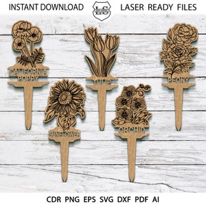 80 Garden Flower Markers, SVG Flower Stakes, SVG Laser Cut Files ...