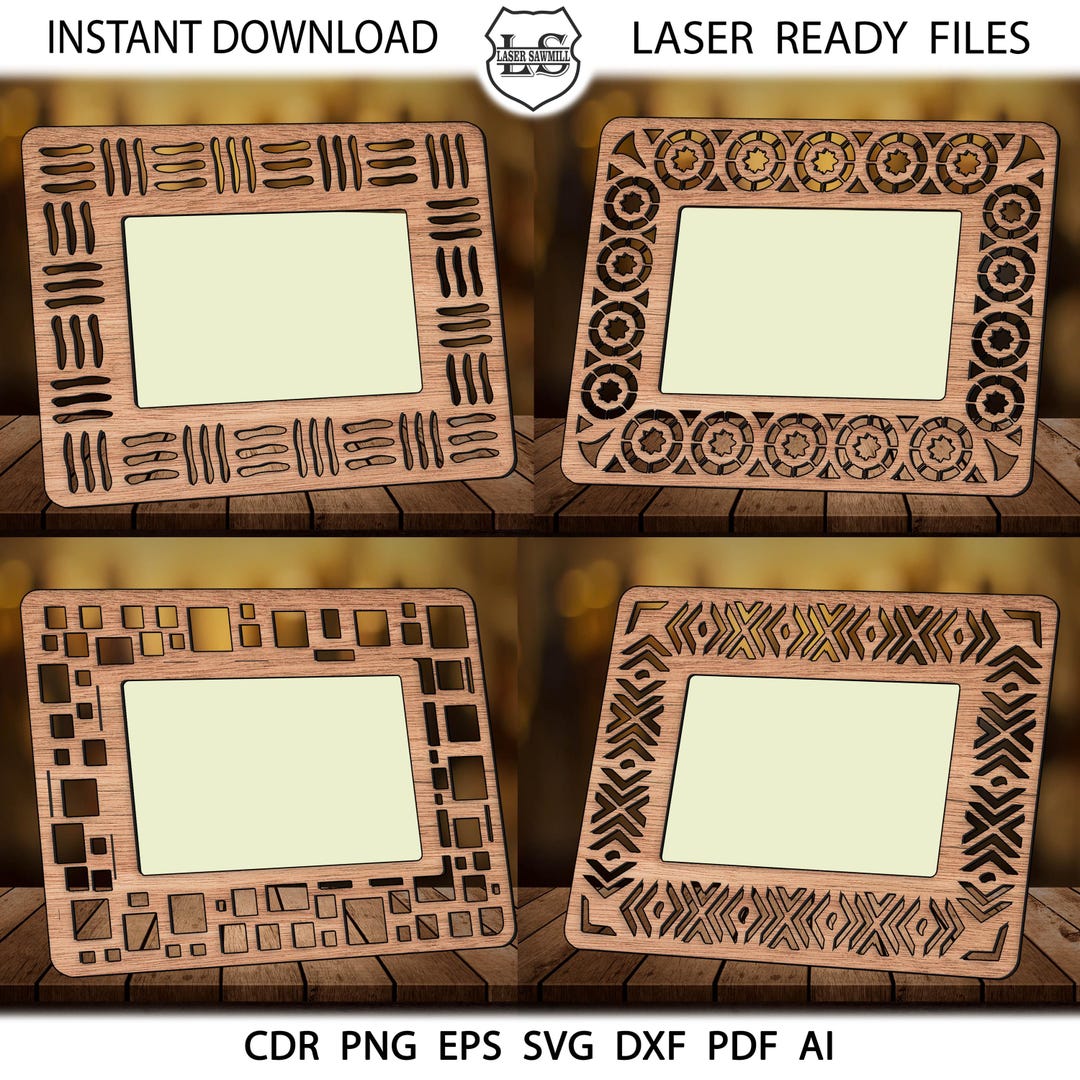 Laser Cut Photo Frames Bundle, 4 Photo Frames SVG, Glowforge Photo ...