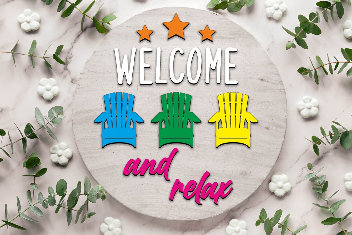 Round Beach Sign SVG, Welcome Chair Sign SVG, Glowforge Cut File ...