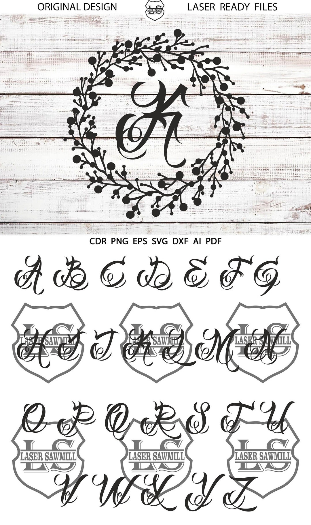 Initial SVG File Instant Download, Monogram Letters Font Svg, Fancy ...