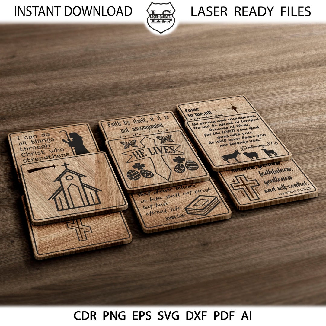 Laser Cut Christian Coaster Templates: SVG & DXF Files for Glowforge ...