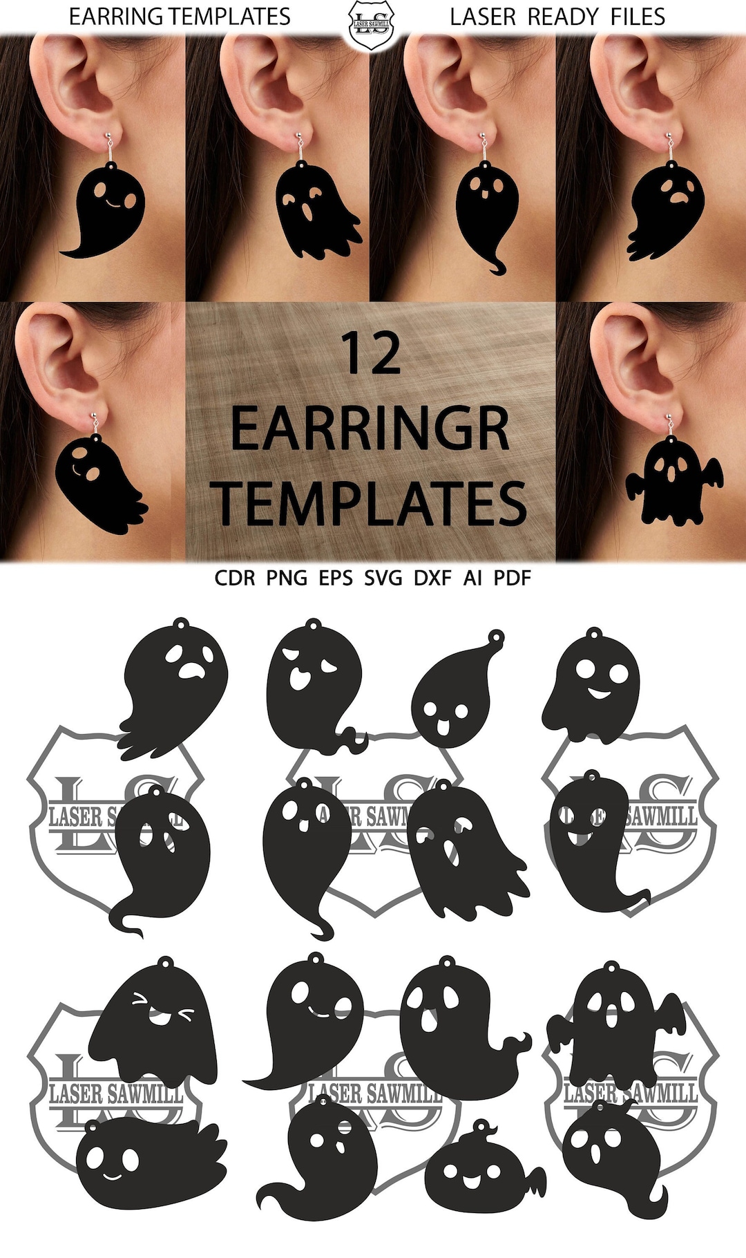 16 Ghosts Earring Bundle SVG, Ghost Shapes Earrings SVG, Faux Leather ...