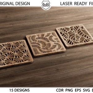 15 Square Wood Coaster Trivet Wall Decor Templates Vector Digital SVG ...