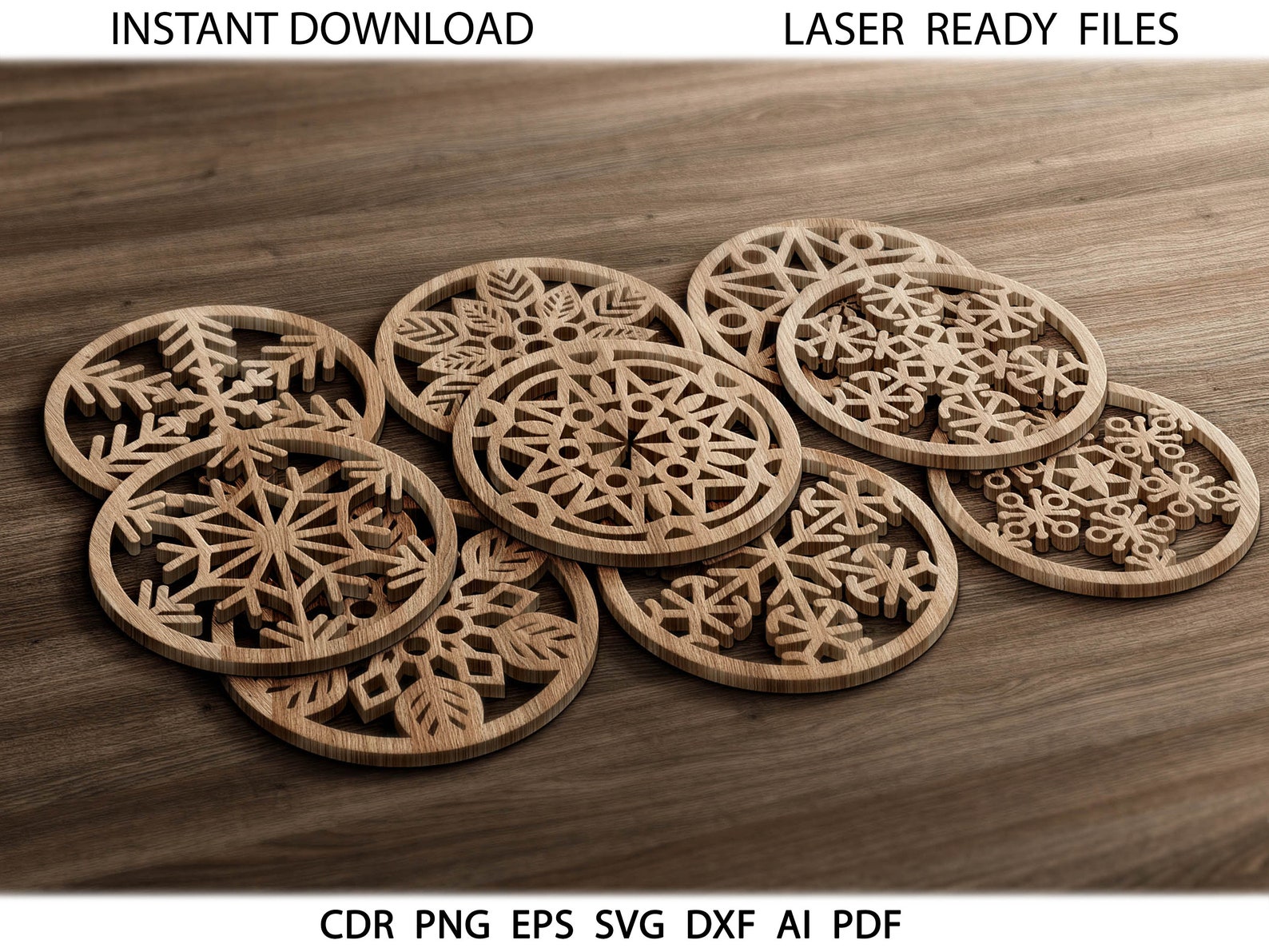 33 Christmas Coaster SVG, DXF, Eeps, Coasters for Hot, Glowforge Laser ...