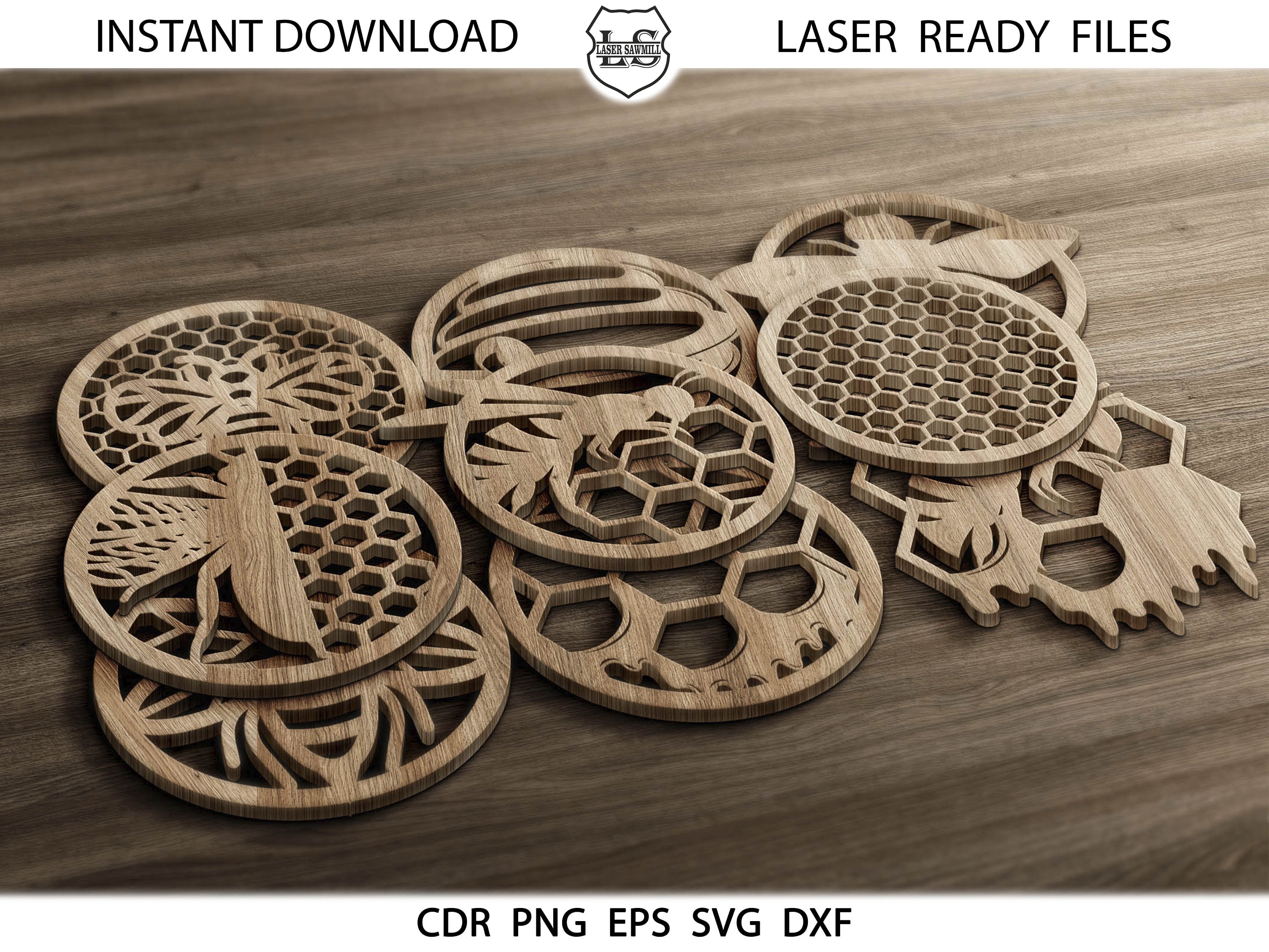 Bee-themed Coaster & Trivet Templates for Laser Cutting, CNC, Cricut ...