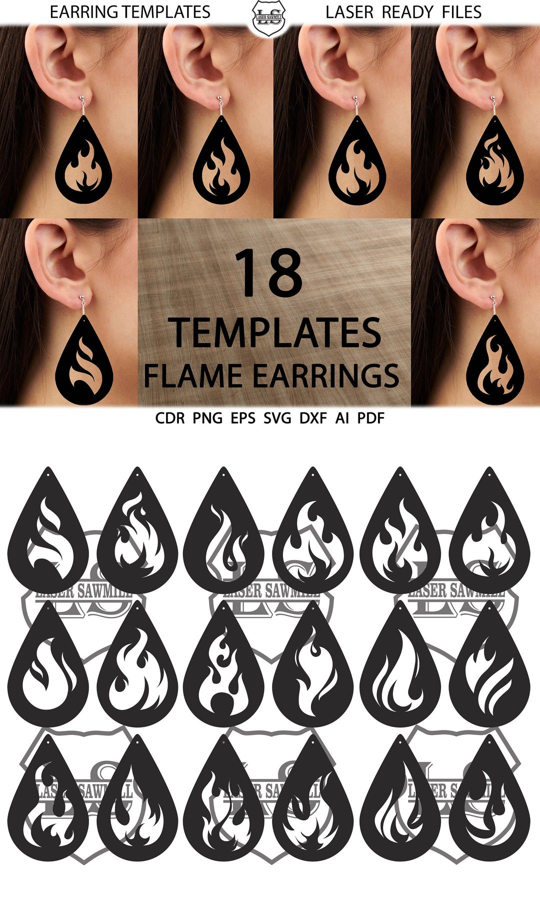 18 Fire Earrings SVG, 18 Flame Bundle Earrings SVG, Cut Files for ...