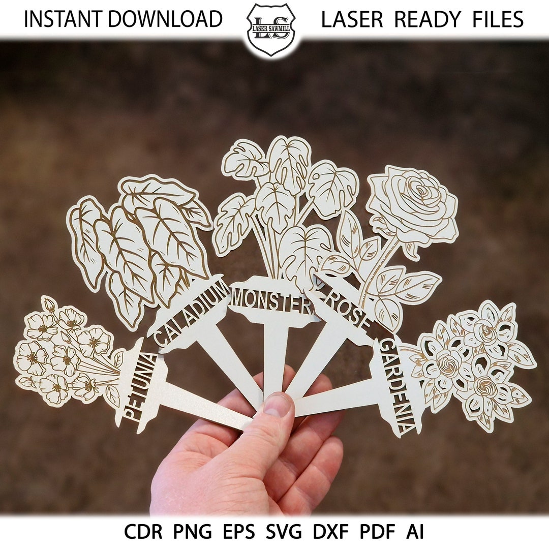 Flower Markers, SVG Flower Stakes, SVG Laser Cut Files, Garden Flower ...