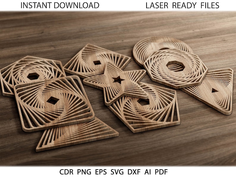 12 Geometric Coasters SVG Hexagon Coasters DXF Eps Coasters - Etsy