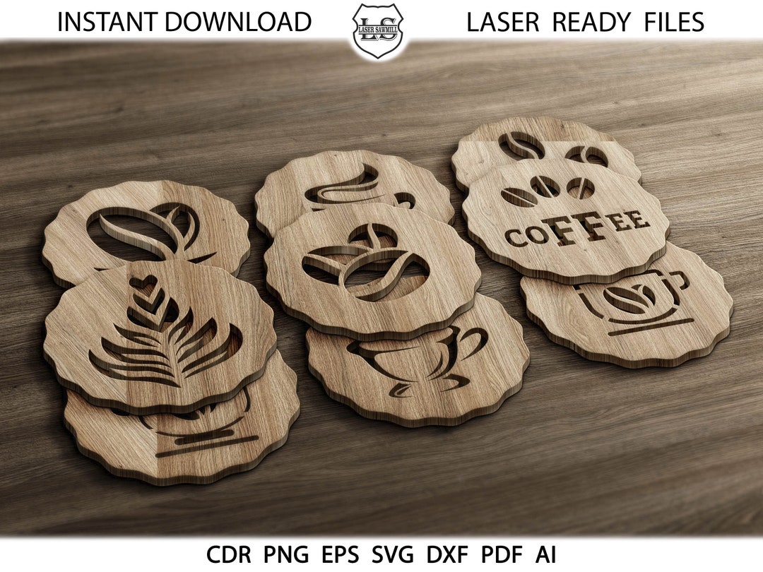 12 SVG Round Coffee Trivets Tea Coaster Trivet Decor Glowforge Vector ...