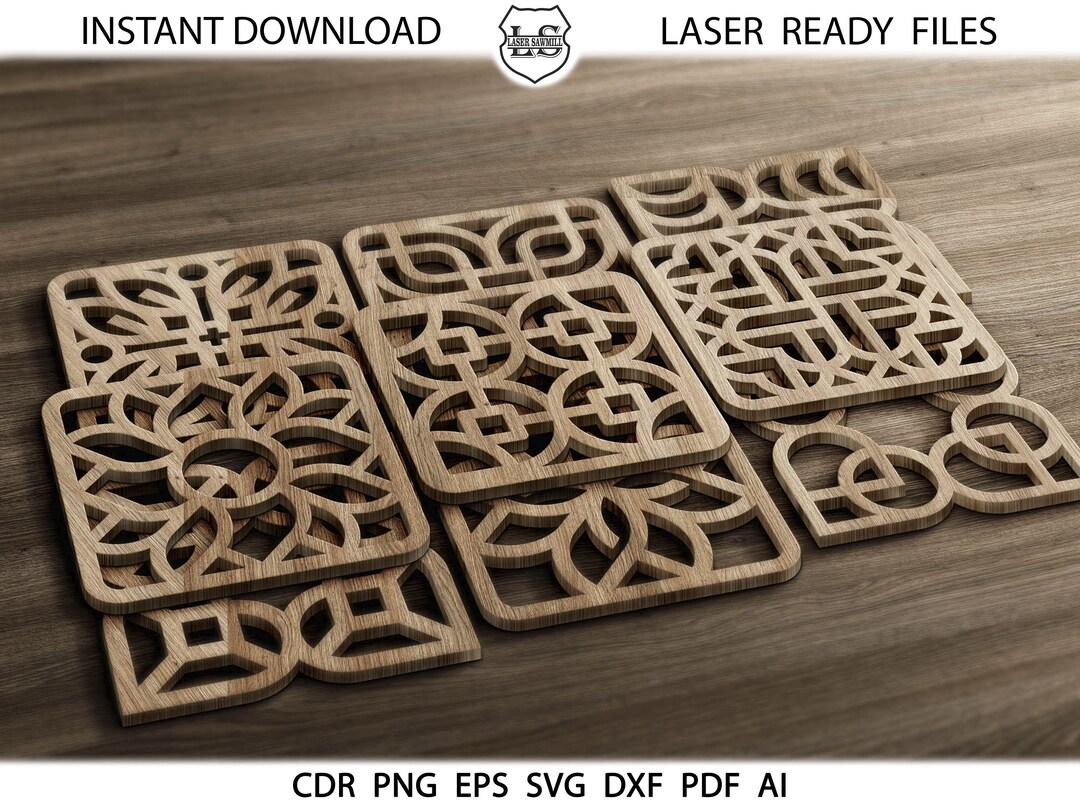 16 Square Coaster Dfx, Svg, Cdr, Eps, Coasters for Hot, Laser Cut ...