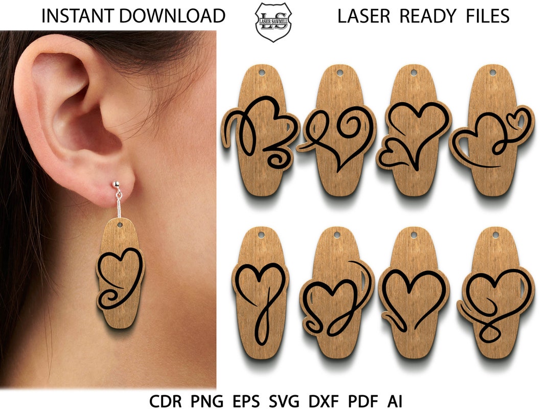 Archivos digitales SVG, DXF y AI para pendientes de corazón. Plantillas ...