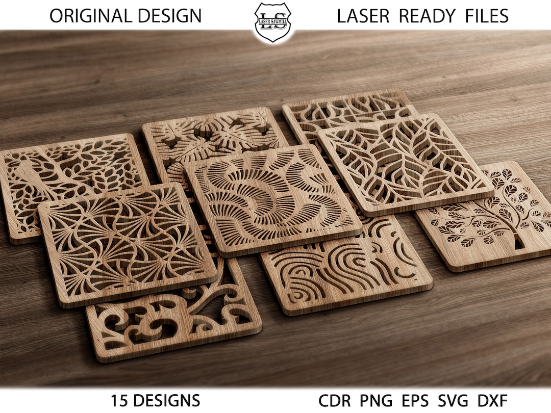 15 Square Wood Coaster Trivet Wall Decor Templates Vector Digital SVG ...