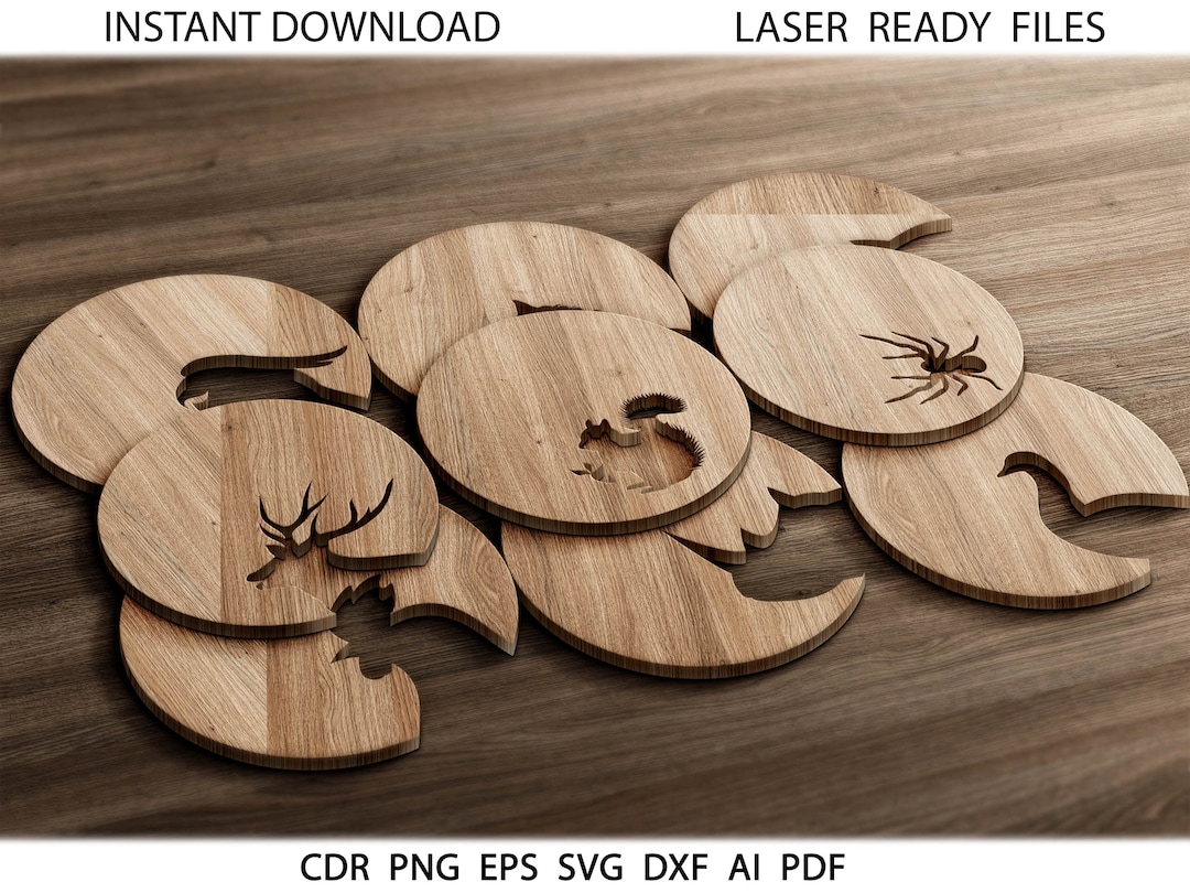 30 Round Coaster Animals, Grill, Trivet, Templates Vector Digital DXF ...